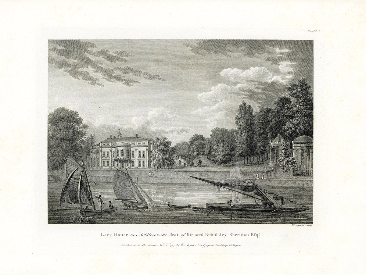 Angus English Stately Homes Original Print Twickenham Park House Middx