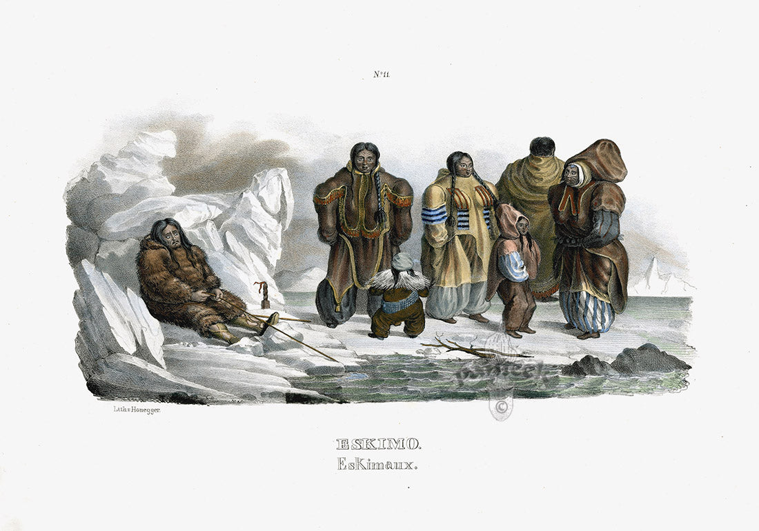 Bodmer Indigenous Peoples of the World Antique Print 1845 7 Eskimo ...