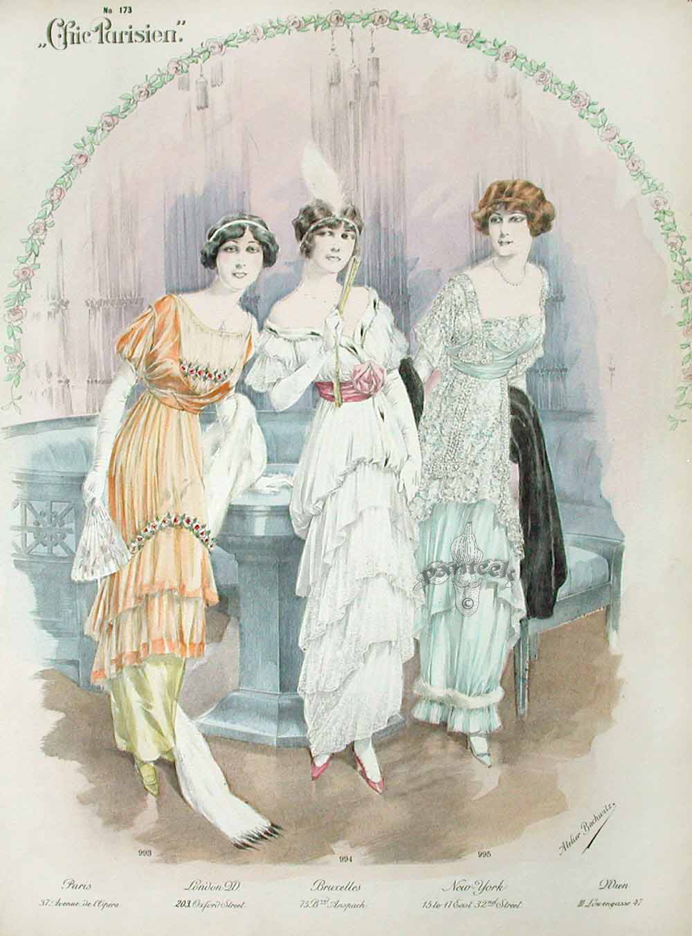 Chic Parisien Fashion Prints 1913 Orange, White, Green Dresses ...