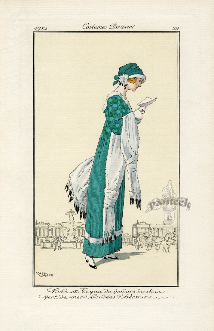 Costumes Parisiens 1912 Robe et Toque Dress | Panteek Antique Prints