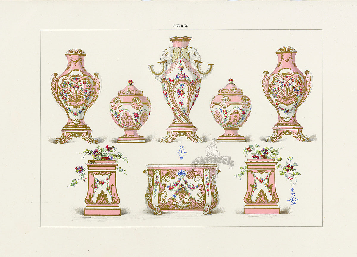 Edouard Garnier Porcelain of Sevres Print Set 8 Gold, Pink Jardiniere ...