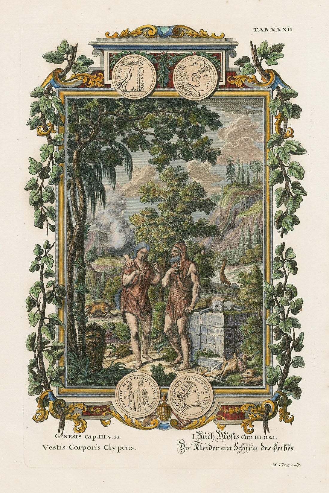 Johann Scheuchzer Copper Engraving Adam & Eve Clothed