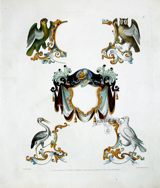 Knight Heraldry Designs 1855 Dove, Parrot, Owl, Heron | Panteek Antique ...