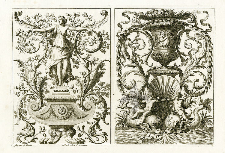 Le Pautre Architecture, Statues, Fountains, Dolphin Panel | Panteek ...