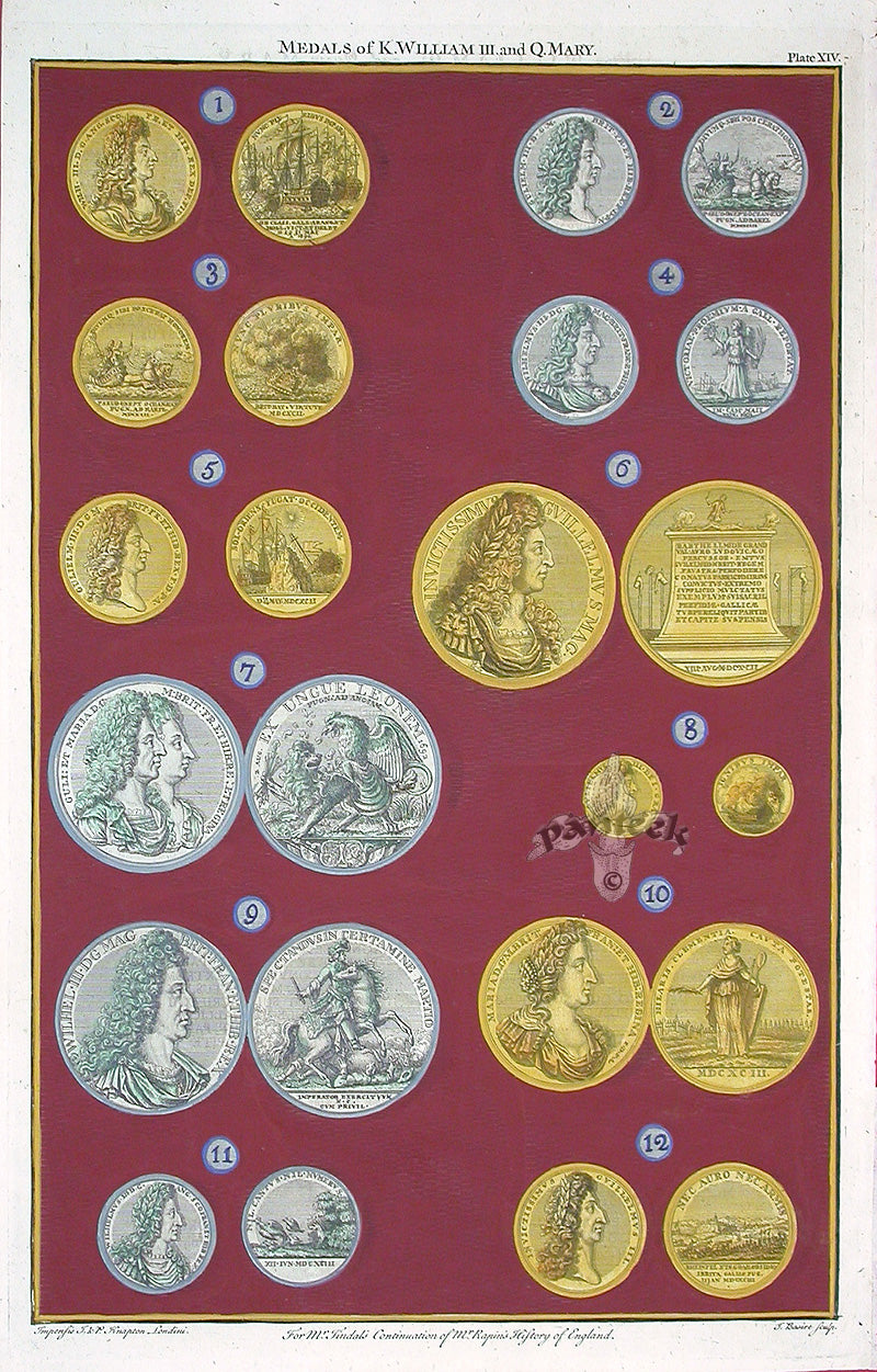 Rapin de Thoyras Engraving Coins King William, Queen Mary RA14B ...