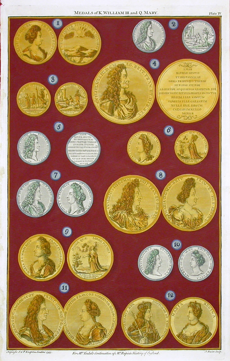 Rapin de Thoyras Engraving Coins King William, Queen Mary RA4A ...