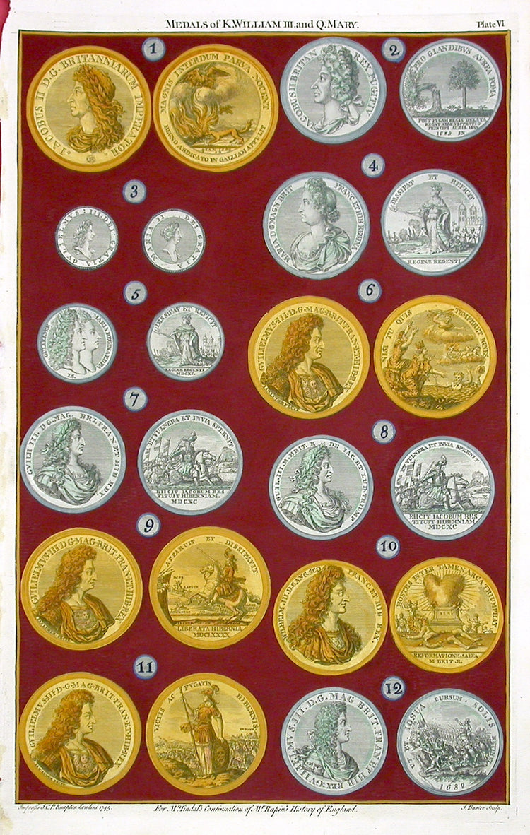 Rapin de Thoyras Engraving Coins King William, Queen Mary RA6 | Panteek ...