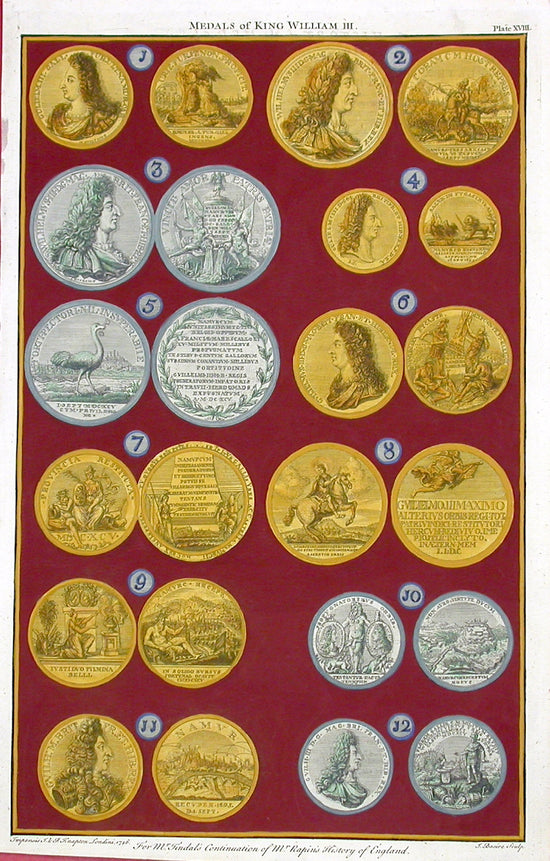 Rapin de Thoyras Engraving Coins King William RA18 | Panteek Antique Prints