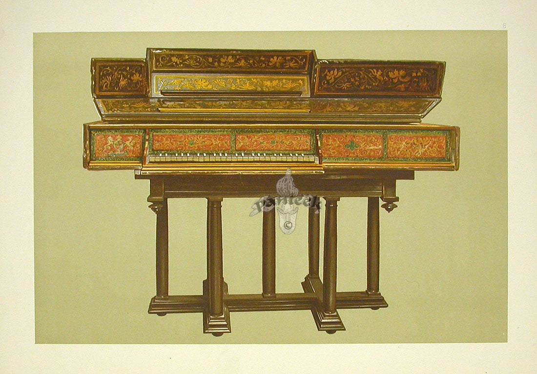 William Gibb Original Print Antique Musical Instrument Queen's Virginal ...